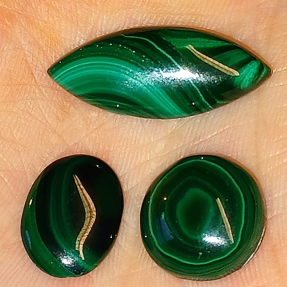 Jewelry | 3x Natural Malachite Gemstonescabochons Marquise Round Oval ...
